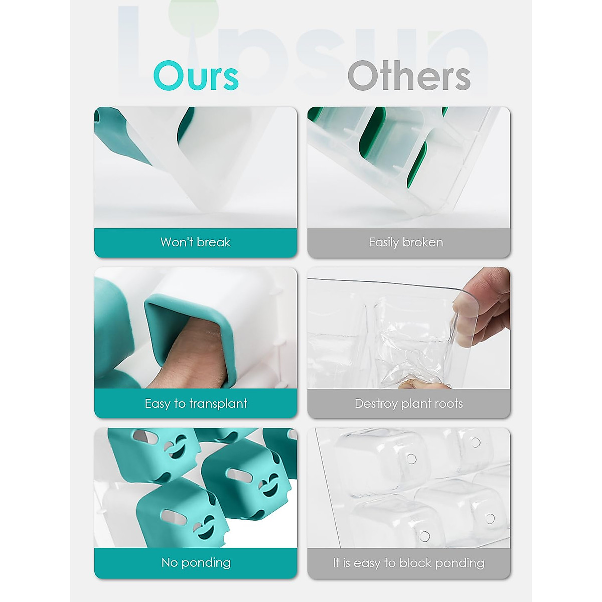 LIPSUN Seed Starter Tray Kit with Grow Light, Seedling Starter Trays, 48 Cells Reusable Plant Starters Silicone, Enhanced Material Seed Germination Kit with Heat Mat/Humidity Dome/High-Raised Lid