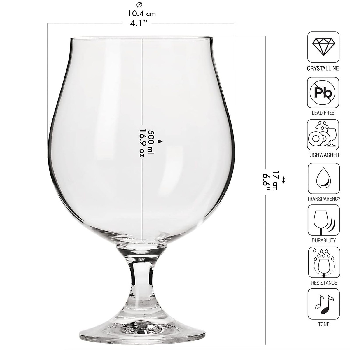 Krosno Dark Ale Stout Beer Glasses | Set of 6 | 16.9 oz | Elite Collection | Home Restaurants Parties | Dishwasher Safe | Made in Europe