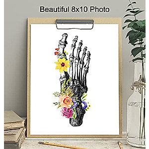 Human Foot Anatomy Medical Wall Art for Doctor Office, Podiatrist, Orthopedic Medical Clinic, Podiatry Dr - Gothic Decor - Boho Floral Vintage Shabby Chic Skeleton - Gift for Women, Nurse, RN, CNA