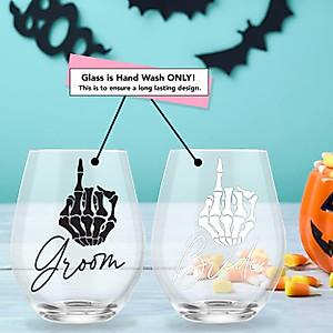 Crazy Paisley Designs - Custom Spooky Skeleton Bride & Groom Wine Glass Set