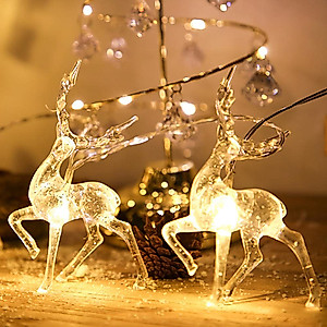 Creative Reindeer String Lights|LED Christmas Lights|USB & Battery Powered Fairy Lighting|DIY Lights Decorations for Home, Garden, Patio Festival Party-Warm White-9.8FT(20LED)_USB