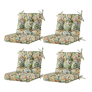 BLISSWALK Outdoor Chair Cushions for Patio Furniture,Set of 4,40"x20"x4", Tufted Low Back Extra Thick Patio Wicker Lawn Seat Cushion with Ties,Floral