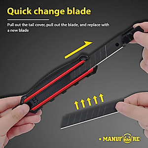 MANUFORE 18mm Utility Knife Heavy Duty Aluminum Alloy Snap-off knife with 10pcs Spare SK5 Steel Ultra Sharp Black Blade for Cutting Paper, Carpet, Cardboard Blue