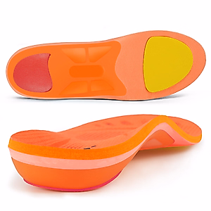 STSVZORR High Arch Support Insert Plantar Fasciitis Flat Foot Orthopedic Pain Relief Insole Men Women Standing All Day,Size US-12,length-30.5cm,Bright Orange