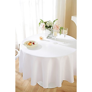 Craft And Party Round Tablecloth, 120 Inch White Tablecloth, Polyester Fabric Washable Table Cloth for Home, Party, Wedding or Restaurant Use.