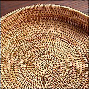 Rattan Round Serving Tray, Hand Woven Serving Basket with Cut - Out Handles, Wicker Fruit/Bread Serving Basket, 11.8 inch