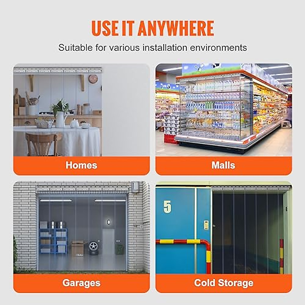 VEVOR Strip Curtain, 84" Height x 42" Width, 0.08" Thickness, 7PCS Clear PVC Strip Door Curtain, Freezer Curtain, Plastic Door Strips for Walk in Freezers, Coolers & Warehouse Doors, with 50% Overlap