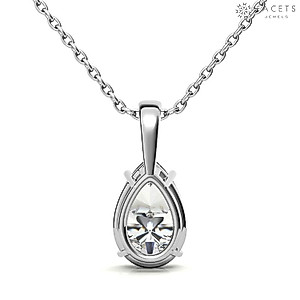 FACETS JEWELS 14K White Gold 1 carat 8.5 mm x 5.5 mm DEF Color Pear Cut Moissanite Classic 4 Prong Set Solitaire Simulated Diamond Pendant for Women Girls (AFP0031_14KW1)