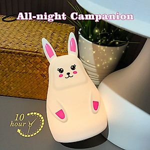 Yariaii Cute Bunny Kids Night Light, Kawaii Silicone Nightlights for Kids Bedroom, Toddler Animal Silicone LED Lamp, Timer Auto Shutoff, Portable Squishy Silicone Lamp Room Decor Decorations, White