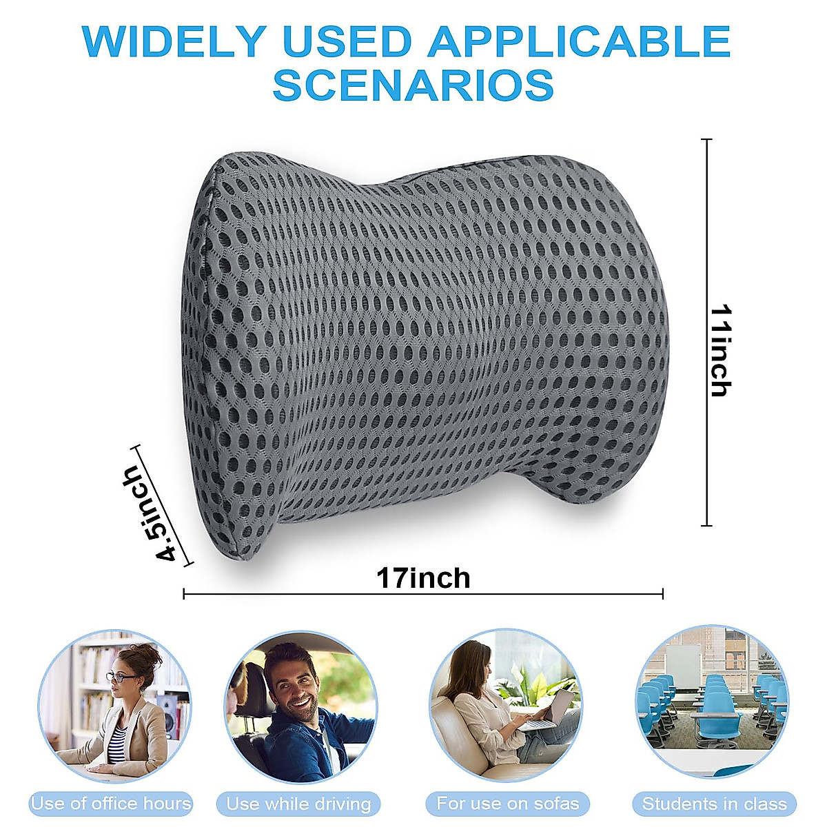 sproerden Lumbar Support Pillow, Ergonomic - Memory Foam Lumbar Support Pillow for Lower Back Pain Relief for Car Seats, Office Chairs, Gaming Consoles, Sofas, Recliners and Beds (Gray)