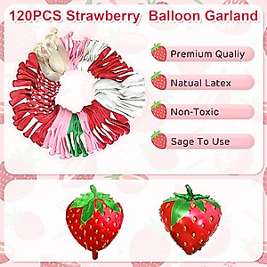 Amandir Strawberry 1st Birthday Party Decorations One Boxes, 120PCS Strawberry Balloons Garland Arch Banner Cake Topper Foil Number 1 for Berry First Sweet One Girl Birthday Baby Shower Fruit Supplies