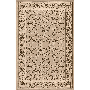 JONATHAN Y SMB106A-8 Charleston Vintage Filigree Textured Weave Indoor Outdoor Area Rug Classic Coastal Easy Cleaning Bedroom Kitchen Backyard Patio Non Shedding, 8 X 10, Beige/Brown