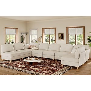 LLappuil Oversized Modular Sectional Fabric Sofa Set, Extra Large L Shaped Couch Reversible Chaise Modular Sectional Couch, 113.5 inch Width,8 Seat Modular Sofa with Storage Ottoman, Linen,Off White