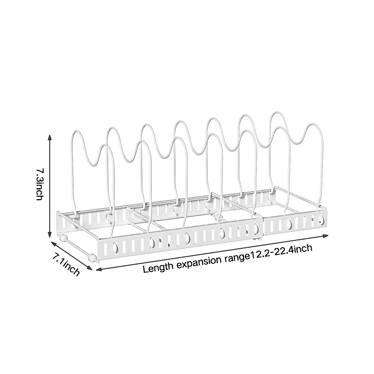 Expandable Pot and Pan Organizers Rack,Pans and Pots Lid Organizer Rack Holder, Kitchen Cabinet Pantry Bakeware Organizer Rack Holder with Adjustable Compartments (WHITE/7Partition)