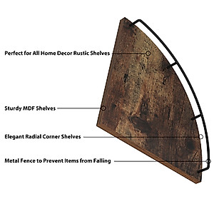 HORLIMER Floating Corner Shelf Wall Mount, Set of 3 Rustic Wood Corner Wall Shelves with Fence for Bedroom, Living Room, Bathroom, Kitchen, Brown
