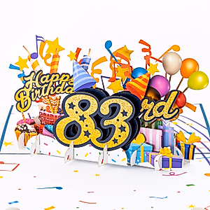 iGifts And Cards Happy 83rd Blue Birthday 3D Pop Up Greeting Card – Awesome 83 Birthday Card For Man, Woman, Happy Eighty Three Birthday Gift For Dad, Mom, Husband, Wife Present, 5" X 7"