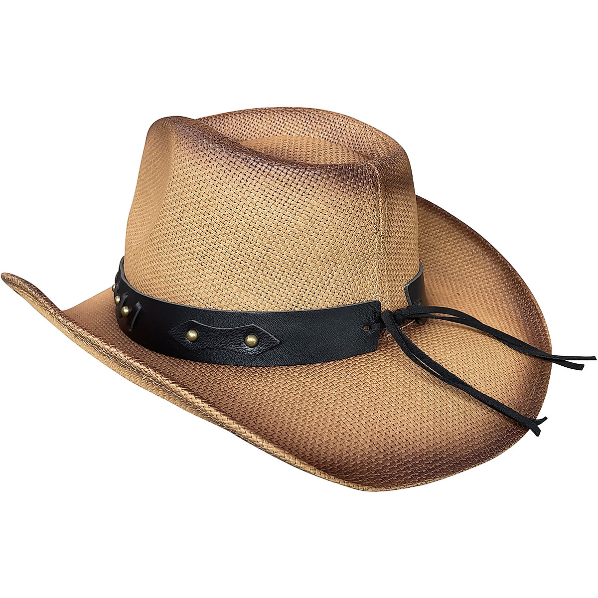 Western Outback Cowboy Hat Men's Women's Style Straw Felt Canvas (Brown Bull)