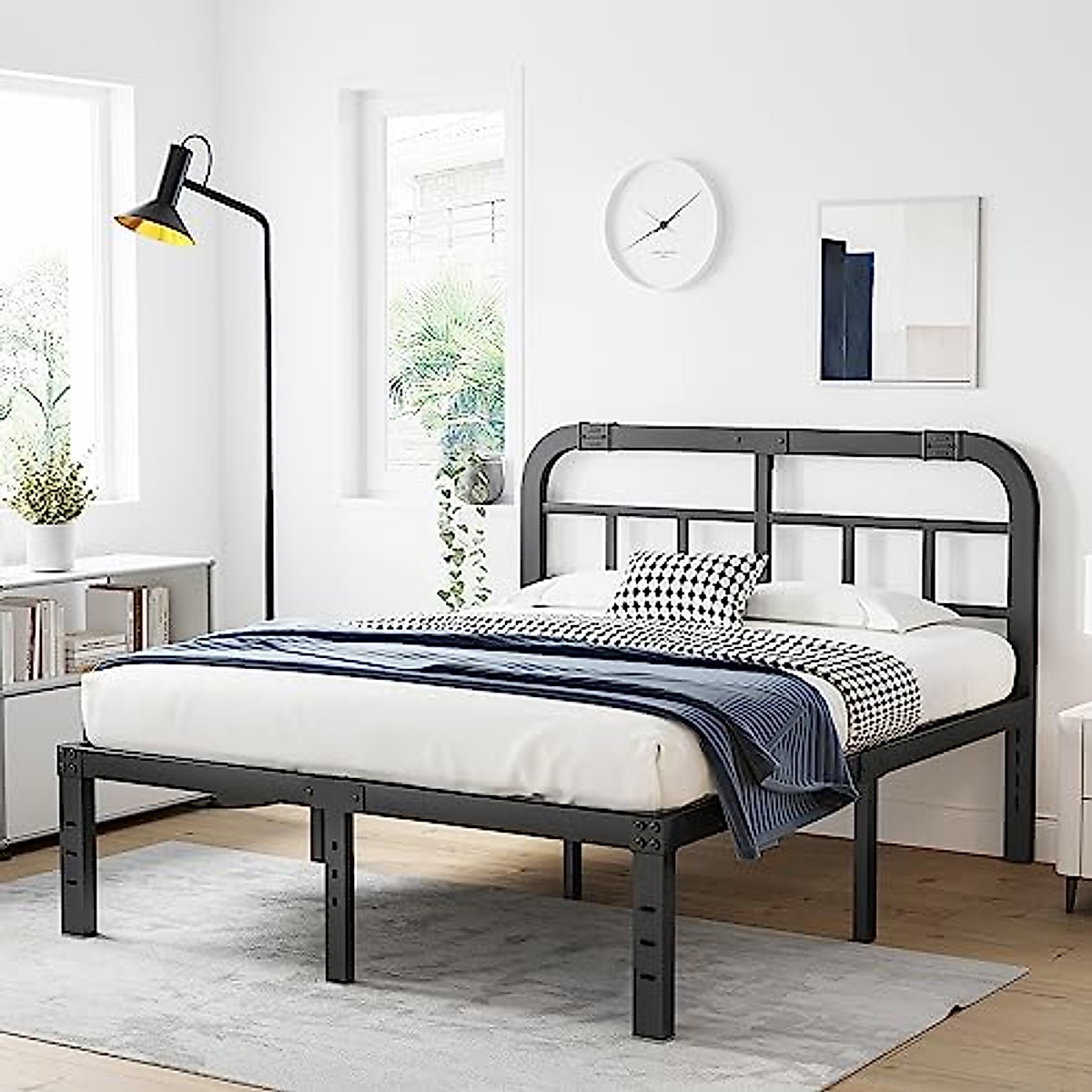 ZIYOO California King Bed Frame with Headboard 14 inch High Heavy Duty Steel Slat with 3000lbs Support, Easy Assembly, Noise Free-Black