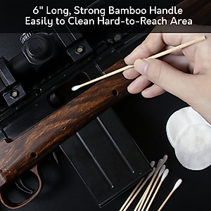 Gun Cleaning Supplies, 2'' Gun Cleaning Patches and 6'' Gun Cleaning Swabs - Lint Free Long Cotton Gun Swabs, Square Gun Patches Fit for .30-45 Caliber, Pistol Rifle Cleaning Kit 7.62/ 9mm