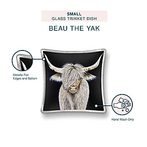 Small Glass Trinket Dish by Studio Oh! - Beau The Yak - 3" x 3" - Dish Tray with Unique Full-Color Artwork - Holds Jewelry, Change, Paperclips & Trinkets
