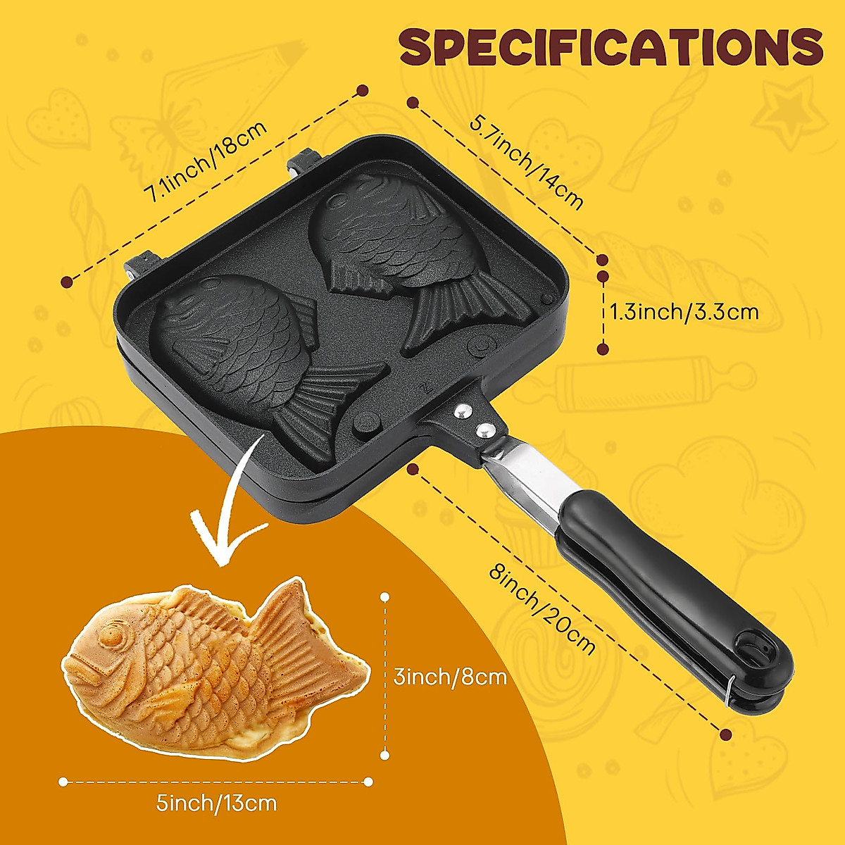 AMGSH Taiyaki Fish Shape Cake Pan Waffle Cake Maker Pan Fish-Shaped Pancake Double Pan Mold for Home Cooking with Silicone Oil Brush