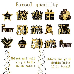 Beststar 25pcs 50th Birthday Decorations Black Gold Party Supplies Hanging Swirls for Men Women,1973 Party Decorations for Women, 50 Years Birthday Decorations for Men