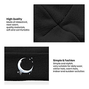 MiAnMiAn Moon Gothic Embroidery Beanie Knit Hats for Men & Women, Moon Beanie Embroidery Winter Hats Skull Cap