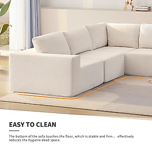 GNXIUU Modular L Shaped Sectional Sofa, Comfy Convertible Cloud Floor Couch Set, Modern Minimalist Sofa Terrycloth Fabric Upholstered Sleeper Sofa for Living Room, 116 * 116"(Beige)