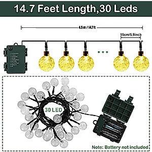 Globe String Lights, 14Ft/30 LED Fairy String Lights Starry, 8 Modes Outdoor Indoor Battery Operated Lights with Timer Christmas Decorations Lights for Patio Garden Bedroom Party Wedding Warm White