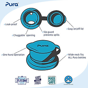 Pura Sport Big Mouth Silicone Sport Top Lid - Plastic-Free, Spill-Leak Proof, Medical-Grade, Fits All Pura Bottle - Aqua