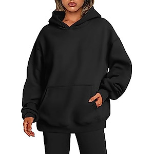 EFAN Oversized Sweatshirts Womens Hoodies Pullover Long Sleeve Fleece Sweaters With Pockets Fall Fashion Winter Clothes Outfits Y2k Teen Girls 2023 Black