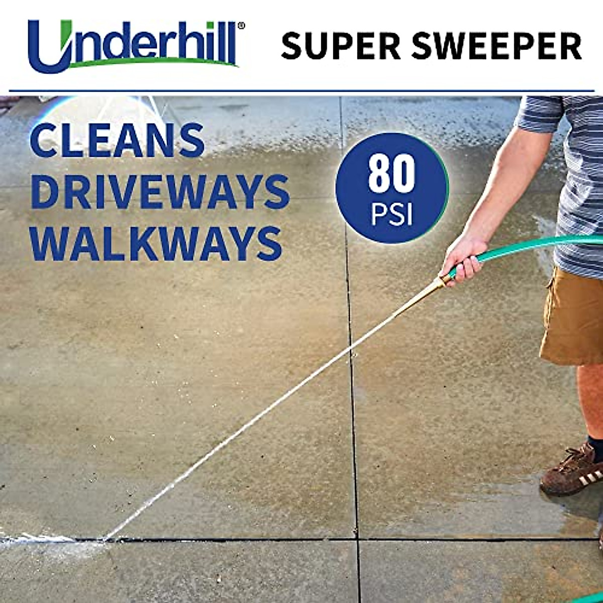 Underhill 6-Inch Garden Water Hose Nozzle, Sprayer, Jet, 7 GPM 80 PSI, 3/4-Inch Thread Inlet, High Pressure Attachment, Heavy-Duty Brass, Adjustable, PowerBlast Super Sweeper, SN6-75