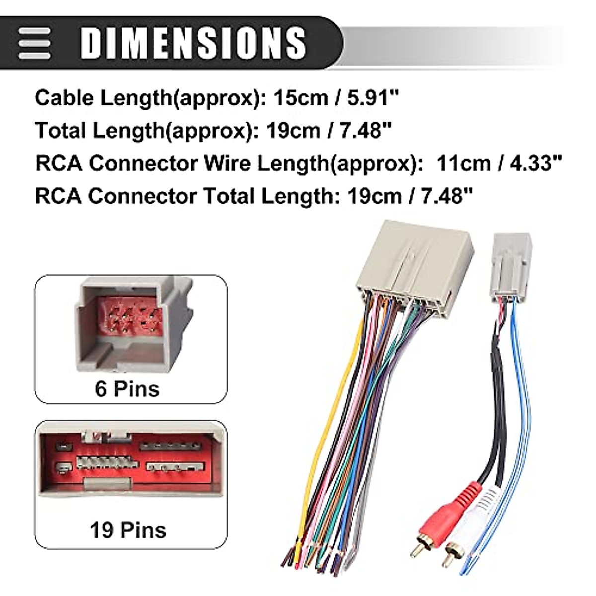 Motoforti Car Stereo CD Player Wiring Harness Set, Wire Radio Adapter 2 RCA Connector, for Ford Focus 2004-2007, Plastic, Metal, 70-5521, White, 1 Set