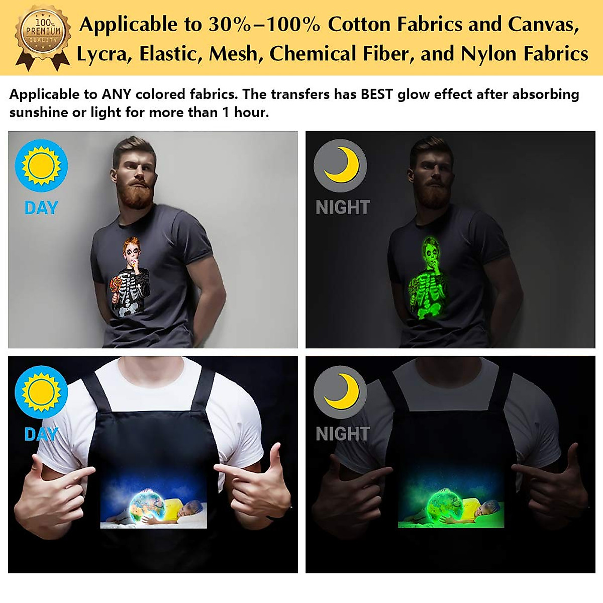 TransOurDream Heat Transfer Paper for Dark T Shirts (10 Sheets, 8.5x11'') GLOW IN THE DARK Iron on Transfers Paper Printable Heat Transfer Vinyl for Inkjet Printer