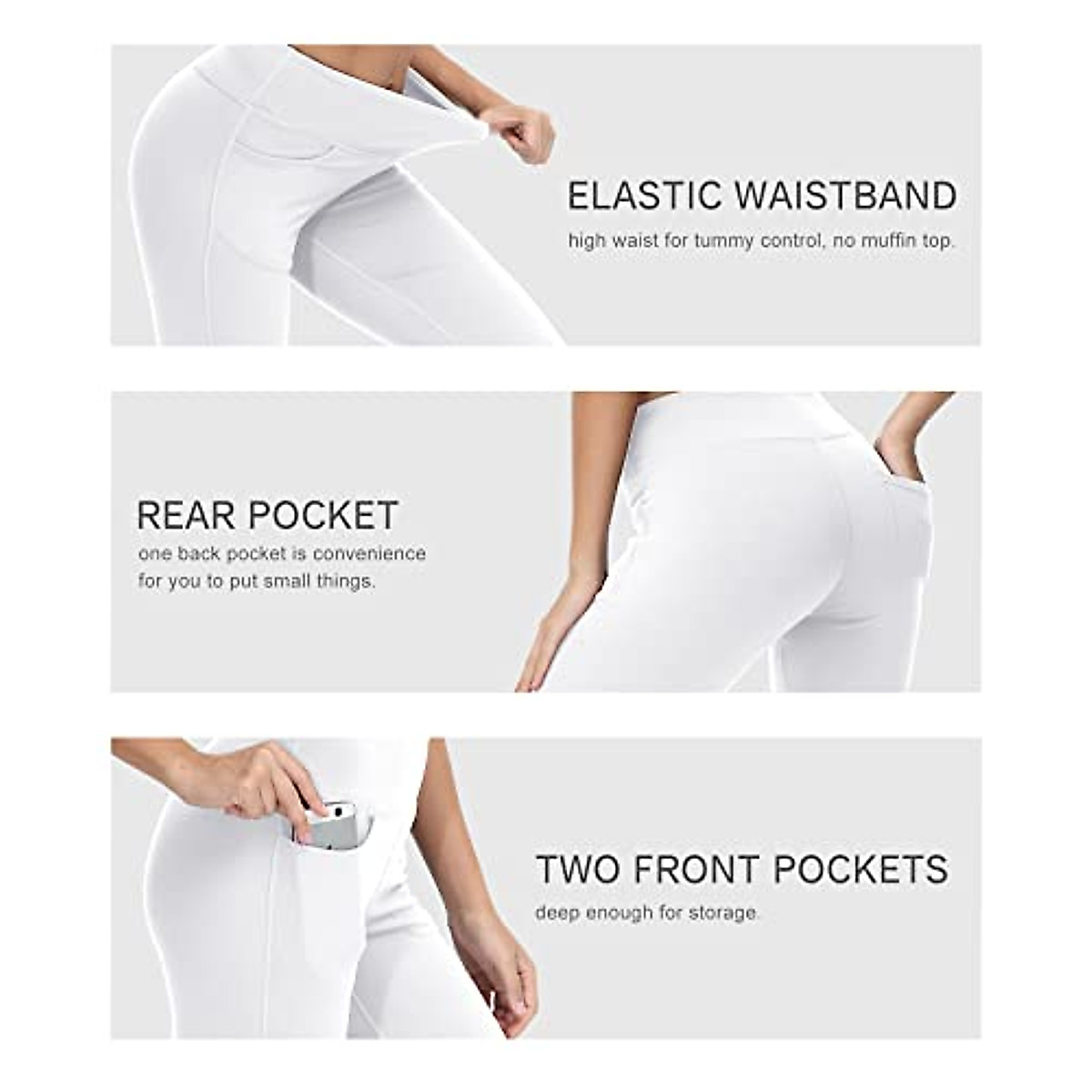 Cakulo Women's Plus Size Capris Pants Yoga Flare High Waist Bootcut Stretch Jean Casual Palazzo Cream Bottoms Knee Flared Leggings with Pockets White XL