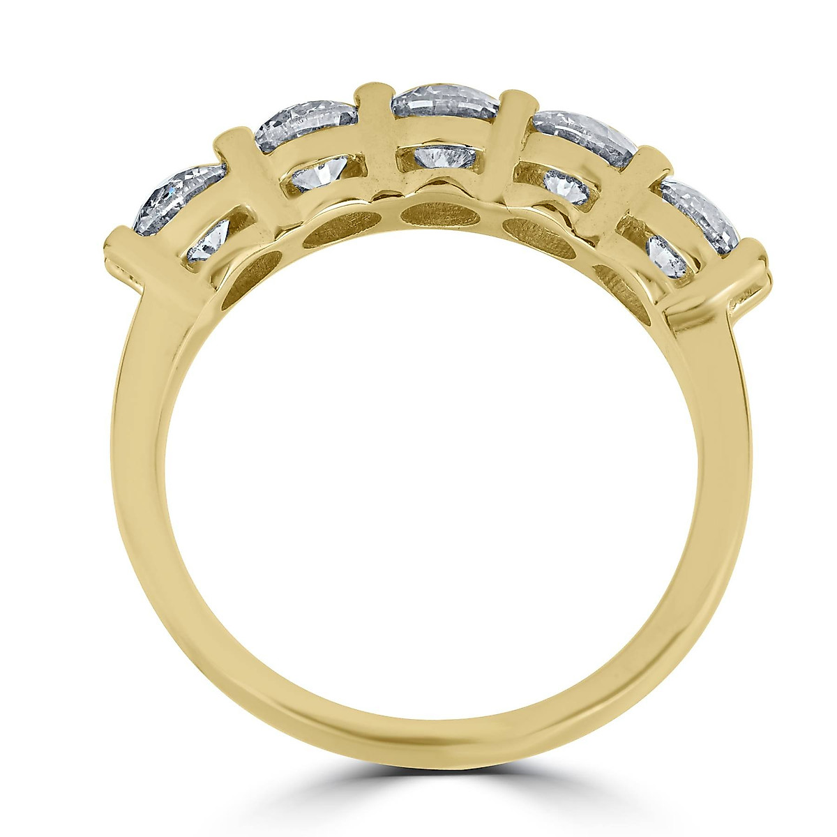 P3 POMPEII3 2 ct Diamond Five Stone Wedding Anniversary Round Cut Ring 14k Yellow Gold - Size 6