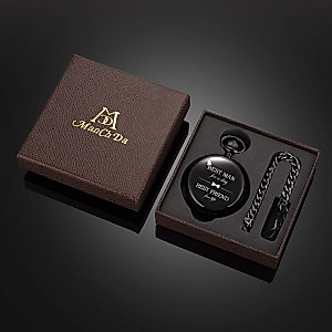 ManChDa Mechanical Double Cover Roman Numerals Dial Skeleton Engraved Pocket Watches with Box and Chain Personalized Custom Engraving for Husband Groomsman Best Man to My Love | King