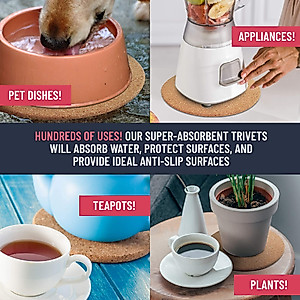 ReBL Large Cork Trivets for Hot Dishes (8 Inch) Thick Cork Coaster - Cork Trivet Hot Pads - Cork Plant Mats - Trivets for Hot Pots and Pans - Kitchen Counter - Pot Coasters - Hot Pan Coaster (4-Pack)