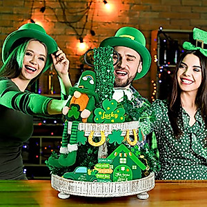 11 PCS St Patricks Day Decorations, St Patrick's Day Tiered Tray Ornaments, Shamrock Wood Table Signs Set, Irish Lucky Gnomes Doll Truck Clover Decor Centerpieces for Tabletop Fireplace Shelf Home