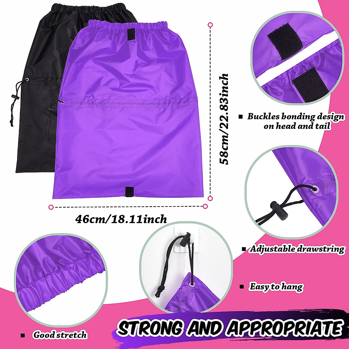 SATINIOR Braid Shower Cap Large Jumbo Shower Cap for Braid Adjustable and Foldable with Drying Loop Extra Big for Long Curly Hair Braids