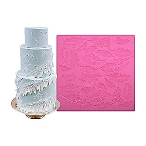 AK ART KITCHENWARE Feather Silicone Cake Lace Mat for Decorating Cake Molds Cupcake Decorations Cookie Tools Pink BLM-28