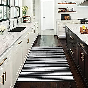 Black and White Striped Outdoor Rug Front Porch Rug 27.5"x43" Front Door Mat Cotton Hand-Woven Reversible Mats for Outdoor,Entryway,Laundry Room,Farmhouse,Kitchen (27.5"x43")