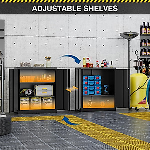 Fesbos Metal Storage Cabinet-36” Tall Steel File Cabinets with Lockable Doors and Adjustable Shelves-Black Steel Storage Cabinet for Home, School, Office, Garage