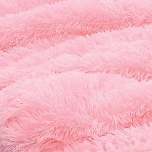 Sweet Jojo Designs Boho Chic Bohemian Pink Fuzzy Faux Fur Plush Duvet Comforter Cover and Sham 3 pc. Soft Shaggy Fluffy Full/Queen Size Bedding Set Luxury College Dorm Teen
