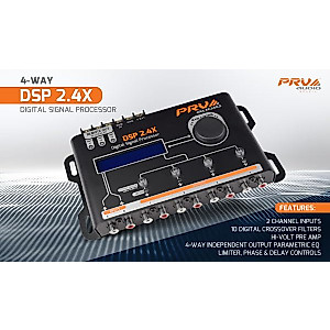 PRV AUDIO Car Audio DSP 2.4X Digital Crossover and Equalizer 4 Channel Full Digital Signal Audio Processor DSP with Sequencer Remote Relay