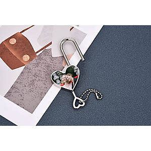 PiercingJ Padlock with Key Personalized Love Heart Lock Customized Photo Engraving Wish Lock for Couple Friends Birthday Christmas Valentine's Day Gift