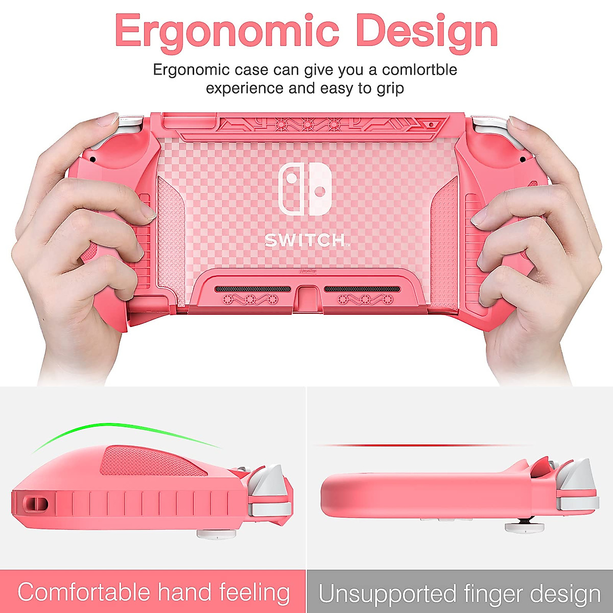 HEYSTOP Case Compatible with Nintendo Switch Lite, with Tempered Glass Screen Protector and 6 Thumb Grip, TPU Protective Cover for Switch Lite with Anti-Scratch/Anti-Dust (Pink)
