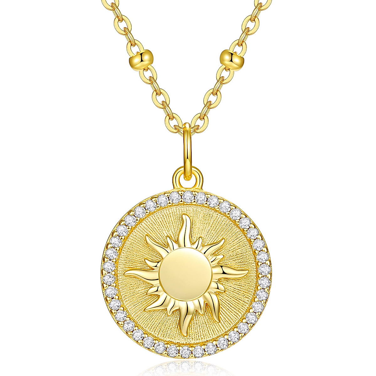CDE 14K Gold Plated Sun Coin Birthstone Pendant Necklaces for Women 925 Sterling Silver, Christmas Birthday Anniversary Jewelry Gift for Women Girlfriend Mom Daughter Her
