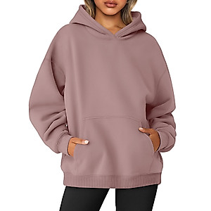 AUTOMET Oversized Sweatshirt for Women Fall Outfits 2025 Fleece Casual Hoodies Sweaters Long Sleeve Fashion Shirts with Pockets DarkPink M