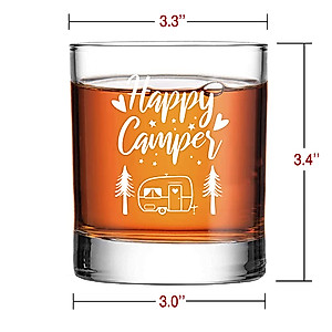 Perfectinsoy Happy Camper Whiskey Glass, Glamping RV Kitchen Accessories, Camping Wine Glass, Camper Gift for Him, Boyfriend, Husband, Dad, Camping Enthusiast, Father's Day, Birthday Gift